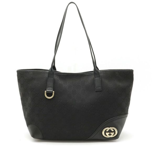 Gucci | Bags | Guccihardwarecanvas Leather Black Gg Semishoulder Tote ...
